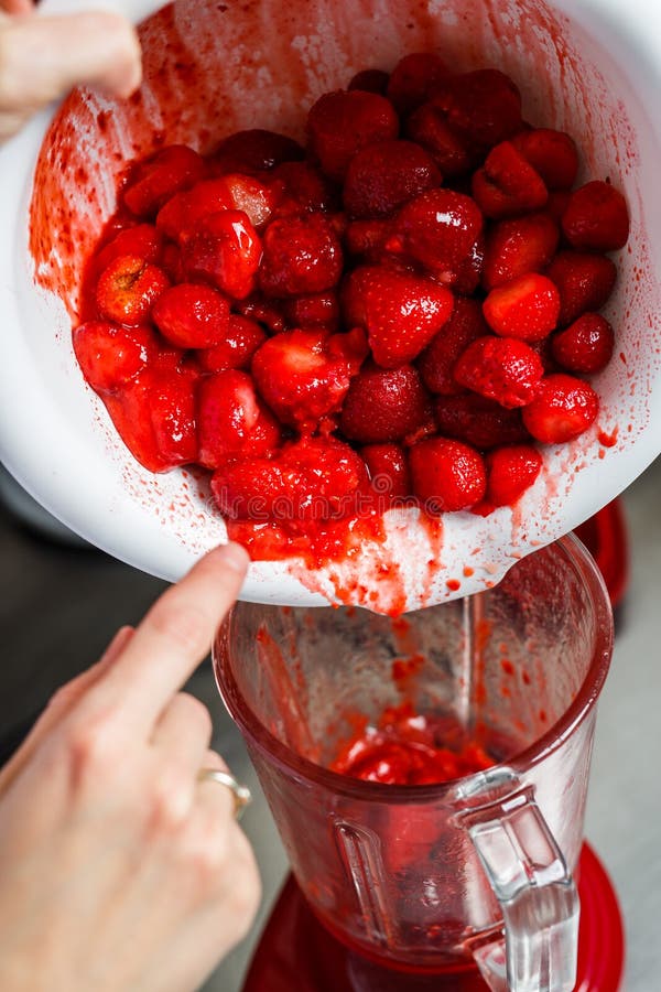 Strawberry in a Blender Top View Stock Photo - Image of drink, berry ...