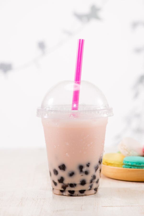 Strawberry Boba Bubble Tea with Candy and Crushed Ice. Stock Image ...