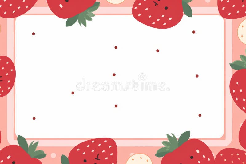 Strawberry Border with Kawaii Faces Stock Illustration - Illustration ...