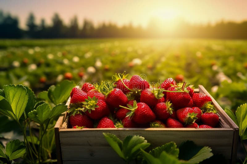 Strawberry in a Box on the Field Stock Illustration - Illustration of ...