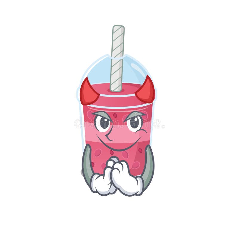 Strawberry Bubble Tea Dressed As Devil Cartoon Character Design Style ...