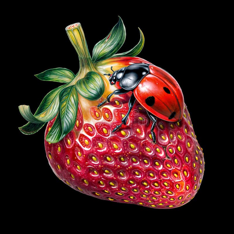 Strawberry with a bug stock illustration. Illustration of cartoon ...
