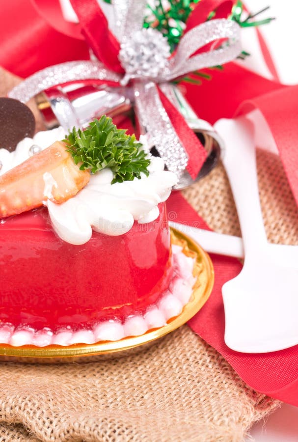 Strawberry Cake with Bells and Ribbon on Burlap. Stock Photo - Image of ...