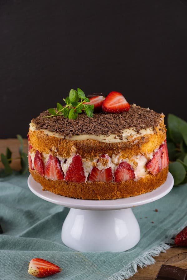 Strawberry Cake in Rustic Style. Vertical Photo Stock Photo - Image of ...