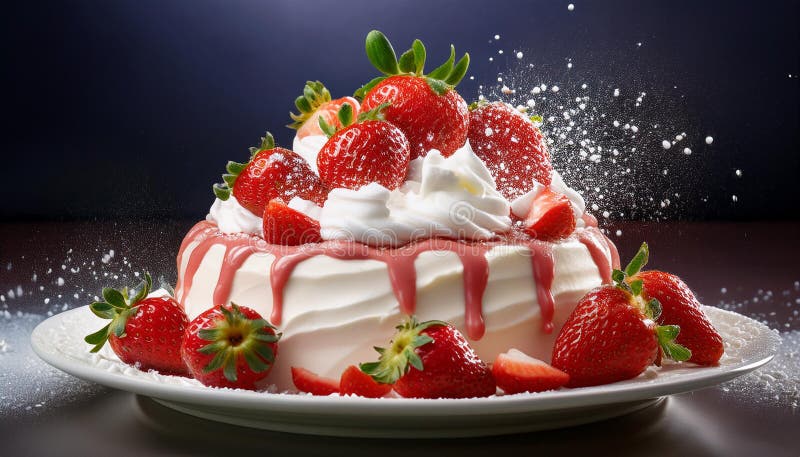 Strawberry Cake and Whipped Cream Splash Stock Illustration ...