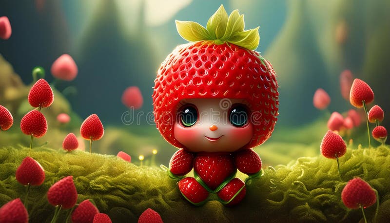 Strawberry Cartoon Character in Forest Stock Illustration ...