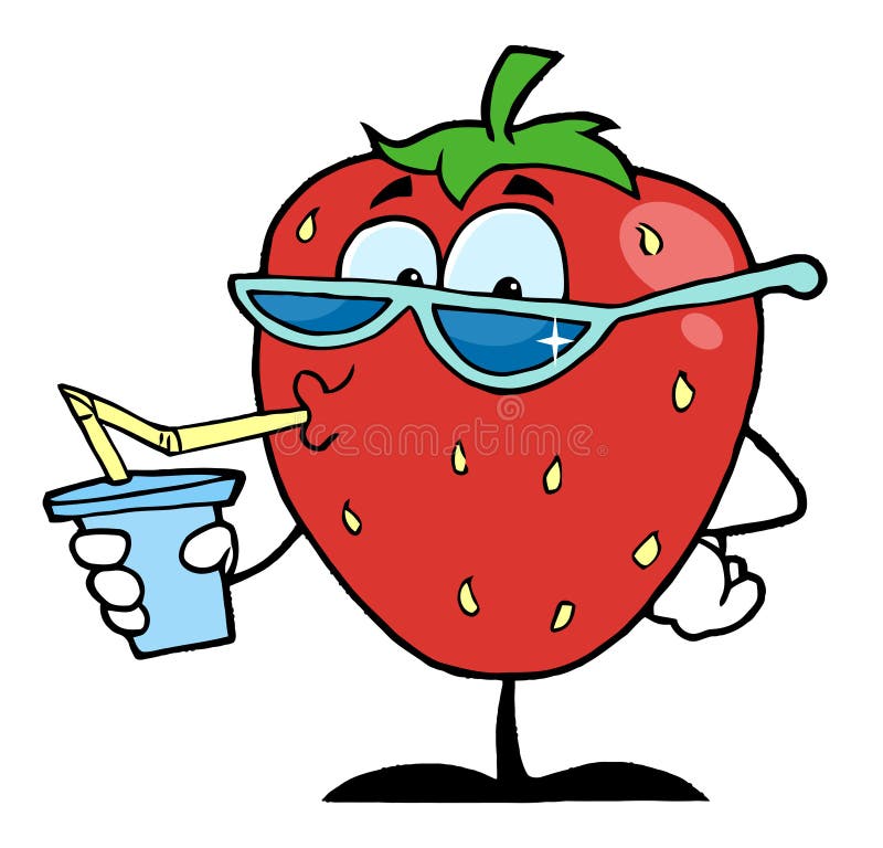 Strawberry Cartoon Character Juice Drink Stock Vector - Illustration of ...