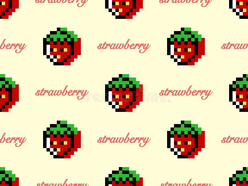 Strawberry Seamless Pattern on Yellow Background.Pixel Style Stock ...