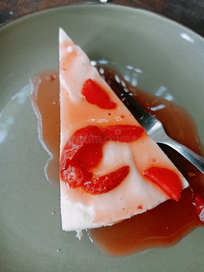 Strawberry Cheesecake with Strawberry Syrup Stock Image - Image of ...