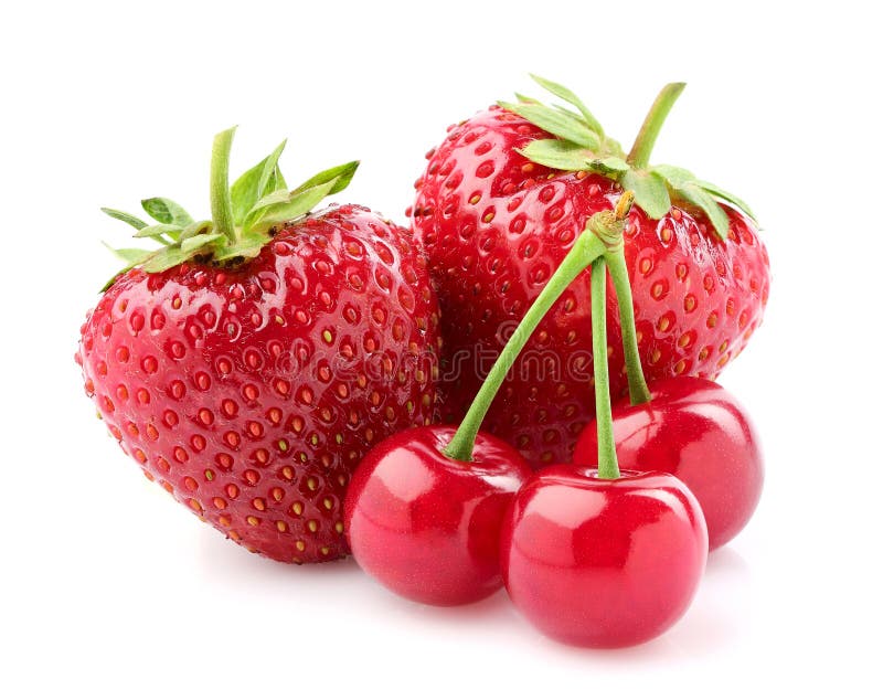 Strawberry with cherry. stock photo. Image of isolated - 44593774