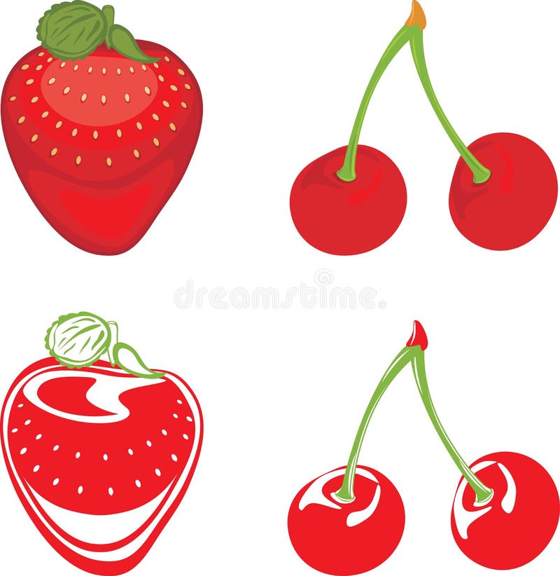 Strawberry and Cherry Isolated on the White Stock Vector - Illustration ...