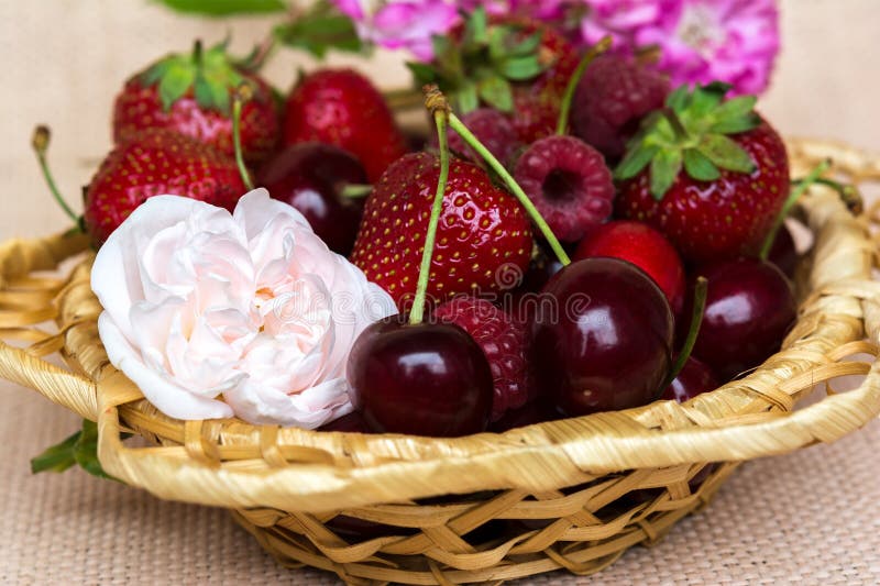 Strawberry, Cherry and Raspberry Stock Photo - Image of diet, closeup ...