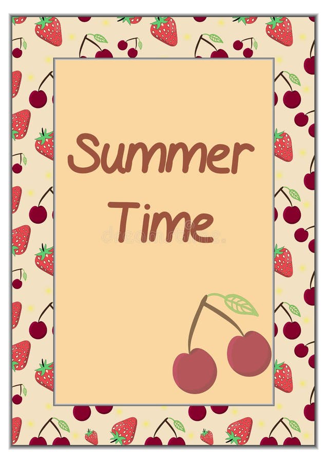 Strawberry and Cherry - Summer Time Card Frame Stock Vector ...