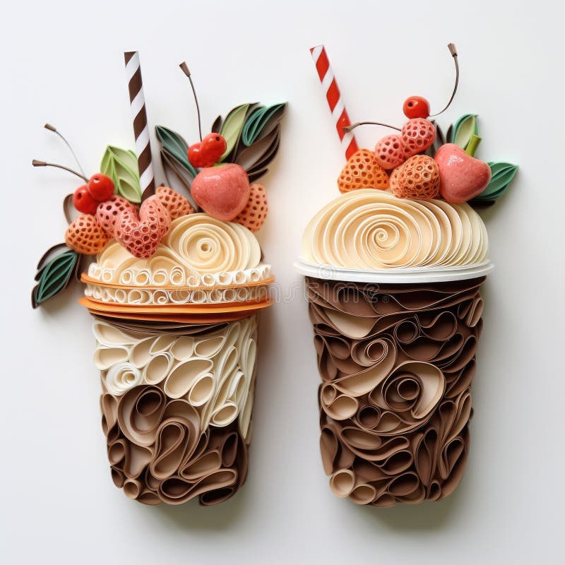 Strawberry Chocolate Milkshake, Paper Quilling Illustration Stock ...