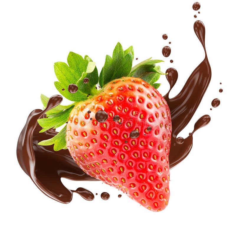 Strawberry with Chocolate Splash Isolated on a White Background Stock ...