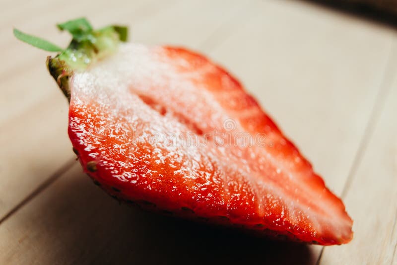 Strawberry Close Up on Wood Table Stock Photo - Image of ripe, pattern ...