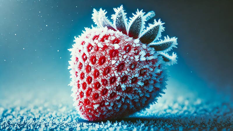 Strawberry Coated with Frost, Captured with Cold, Crisp Lighting Stock ...