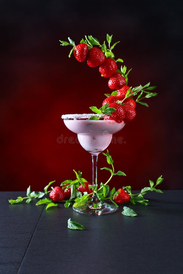 Strawberry Cocktail with Peppermint Leaves Stock Image - Image of ...