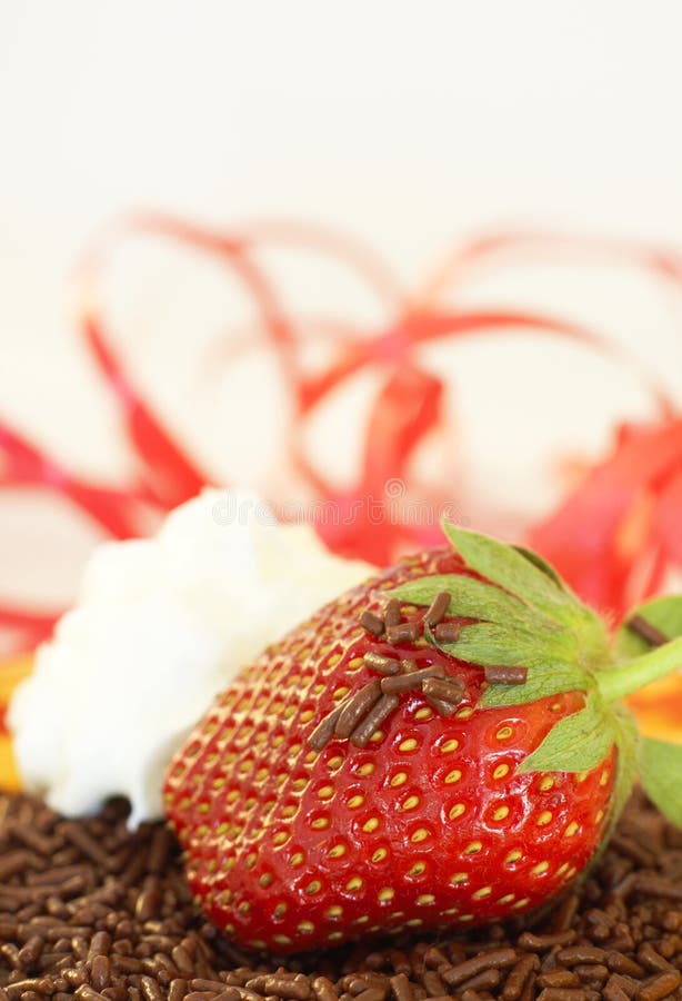 Strawberry with Cream and Chocolate Stock Photo - Image of food, dairy ...
