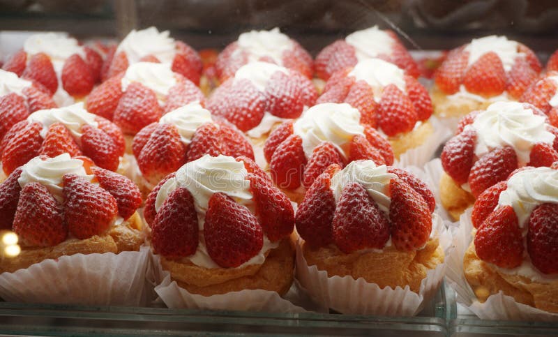 Strawberry Cream Puff in Bakery Shop Stock Image - Image of filled ...