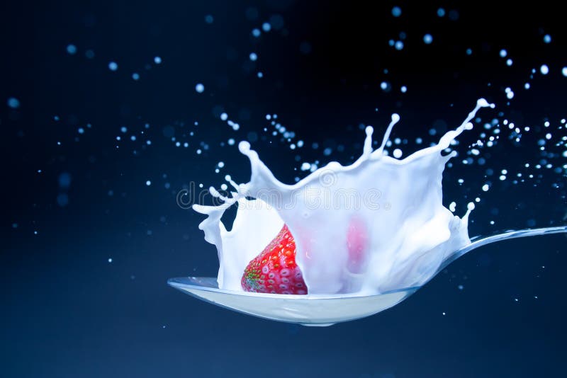 Strawberry in Cream Splash, Amazing Milk Splash Stock Image - Image of ...