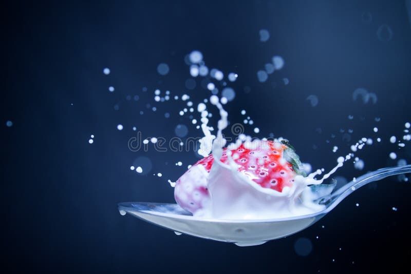 Strawberry in Cream Splash, Amazing Milk Splash Stock Image - Image of ...