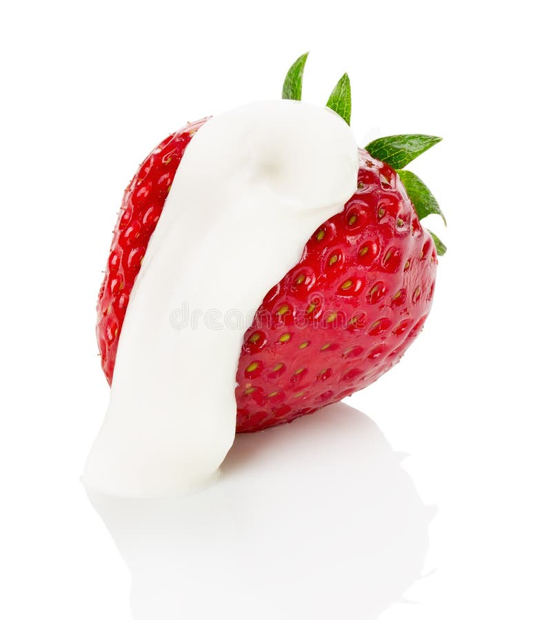 Strawberry with Cream Isolated on the White Background Stock Photo ...