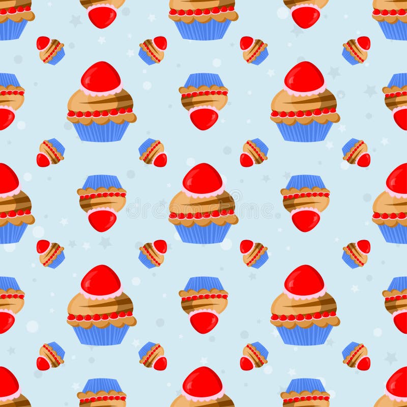 Strawberry Cupcake Seamless Background Stock Vector - Illustration of ...