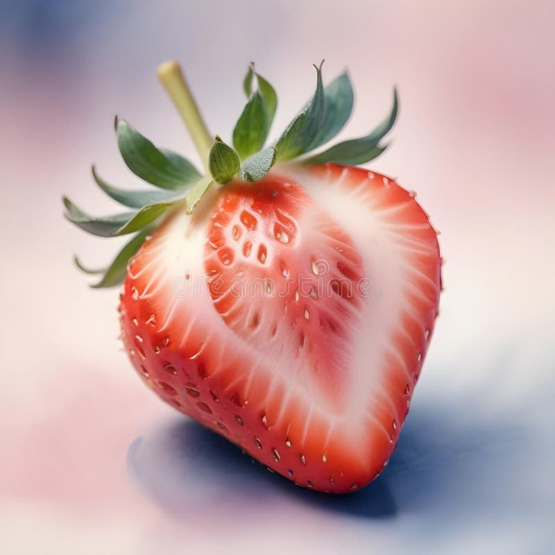 A Strawberry Cut in Half, Revealing the Seeds Inside. the Background is ...
