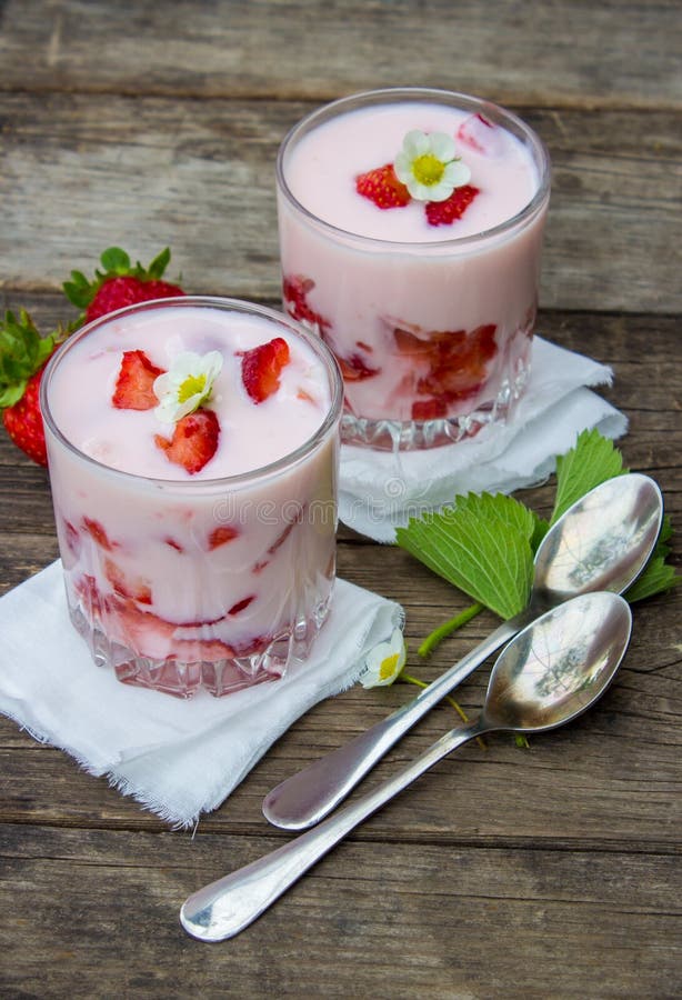 Strawberry Dessert with Cream Stock Photo - Image of yogurt, juice ...