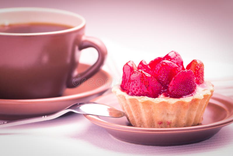 Strawberry Dessert with Cup of Hot Tea Stock Photo - Image of beverage ...