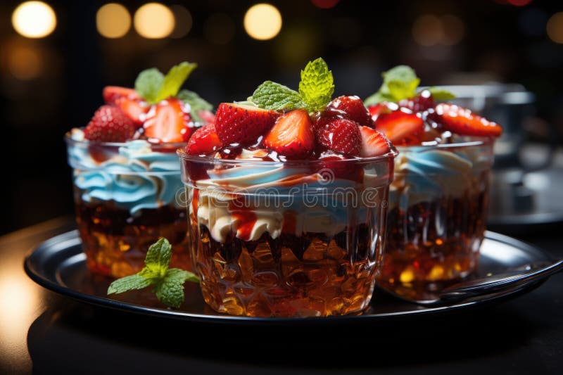 Strawberry Dessert Front View Inside Cups on the Brown Stock ...