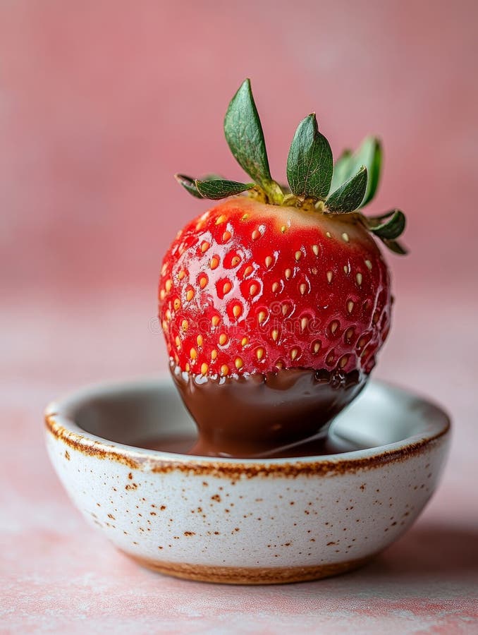 Strawberry Dipped in Chocolate Served in a Small White Dish. Stock ...