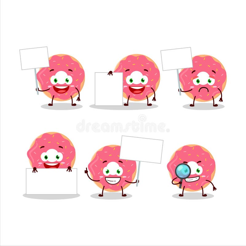 Strawberry Donut Cartoon Character with Love Cute Emoticon Stock Vector ...