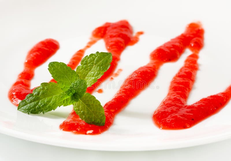 Strawberry drizzle sauce stock photo. Image of white - 56591690