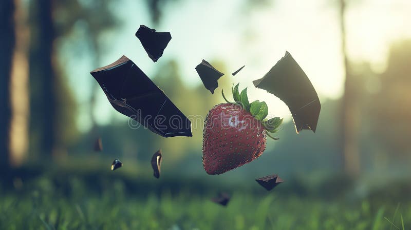 Strawberry Exploding Dark Chocolate Outdoors, Sunset Stock Image ...
