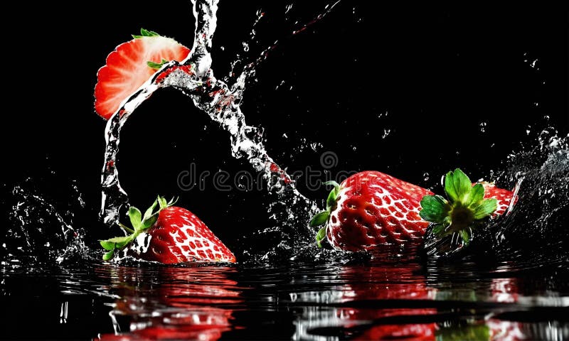 Strawberry Falling in Abstract Splash Design (4) Stock Illustration ...