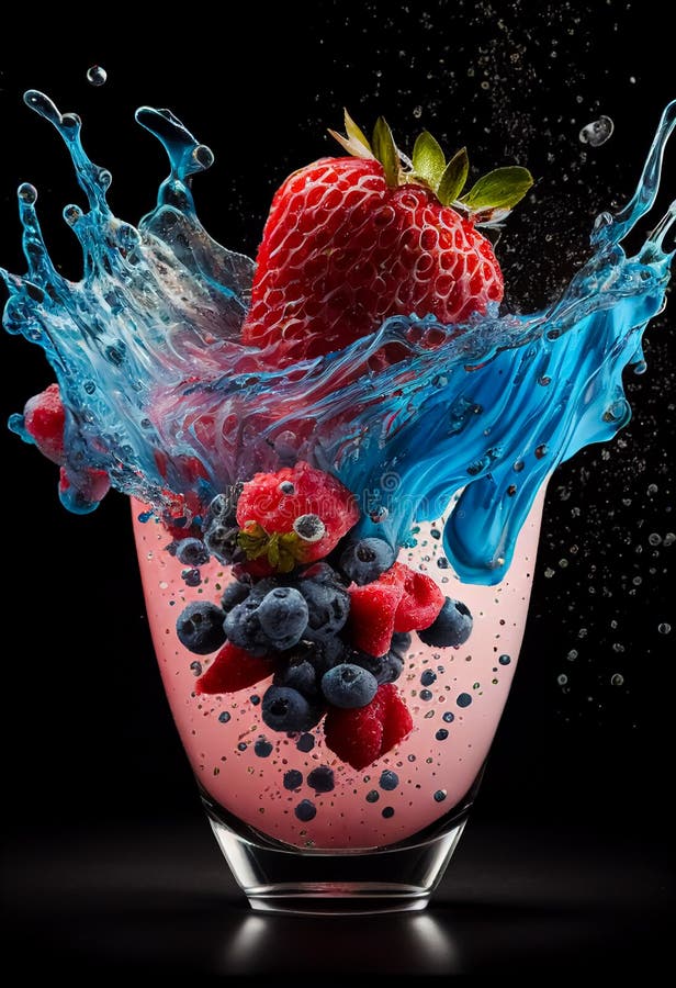 Strawberry Falling into Fruit Shake, Generative AI Stock Illustration ...