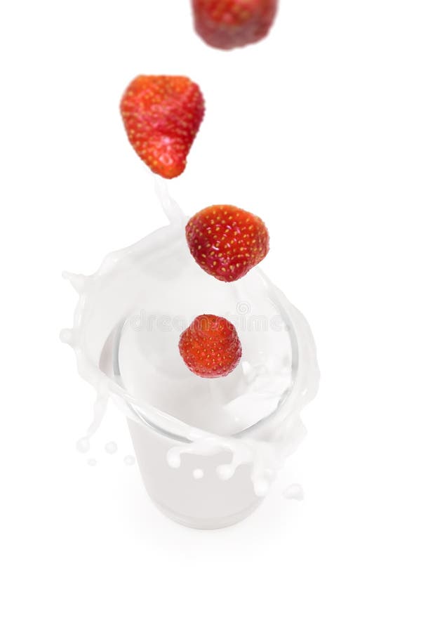 Strawberry Falling into a Glass of Milk Stock Image - Image of group ...