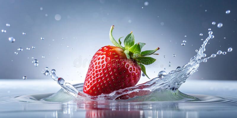 Strawberry Falling into the Splash AI-Created Content Stock ...