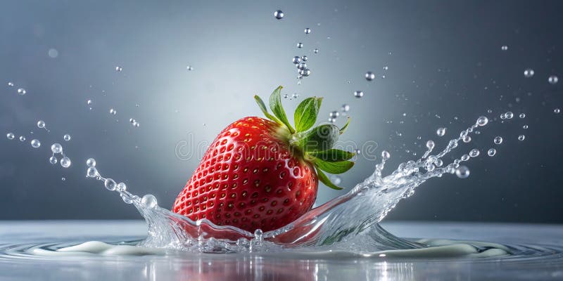 Strawberry Falling into the Splash AI-Created Content Stock ...