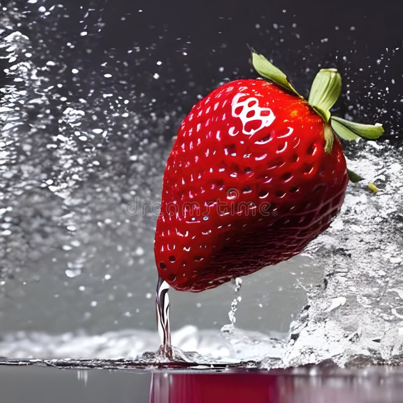 Strawberry Falling into Water Water Splash on Blue Background Stock ...