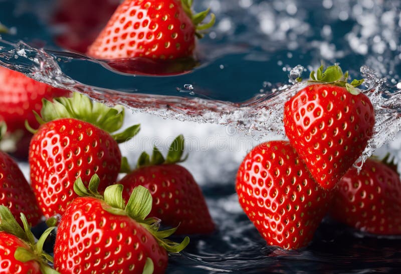 Strawberry Falling into Water Splash Stock Photo - Image of berry ...