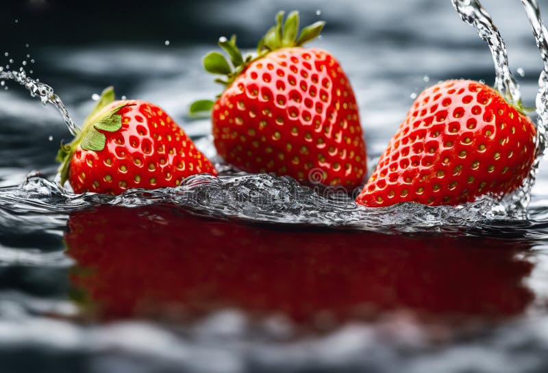 Strawberry Falling into Water Splash Stock Photo - Image of bright ...