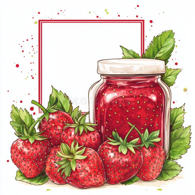 Strawberry Flavor Label Design with Berries and Jar, Fruit Jam Label ...