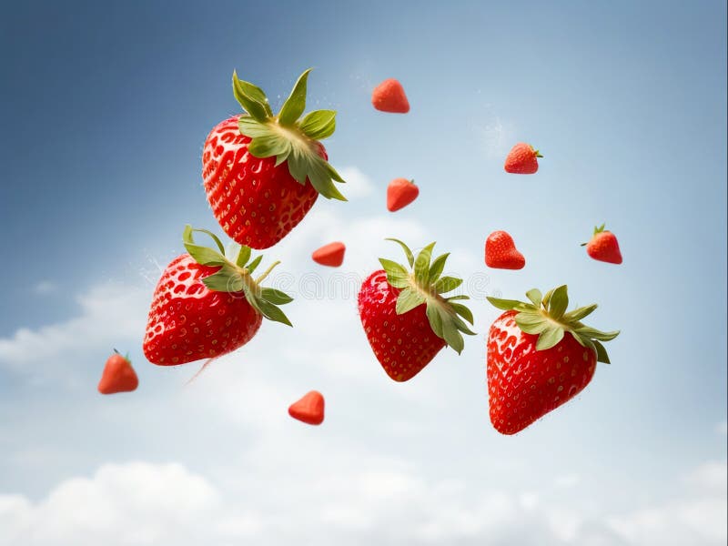 Strawberry Floating in the Air, Generative Ai Stock Illustration ...