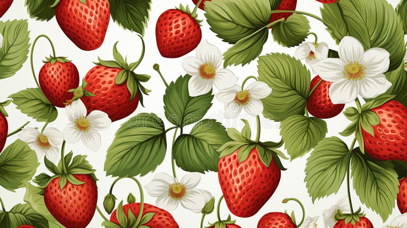 Strawberry and Flower Pattern on White Background Stock Illustration ...