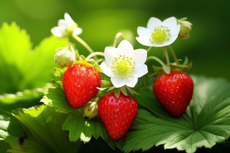 Strawberry Flowers and Berries in the Spring Stock Illustration ...