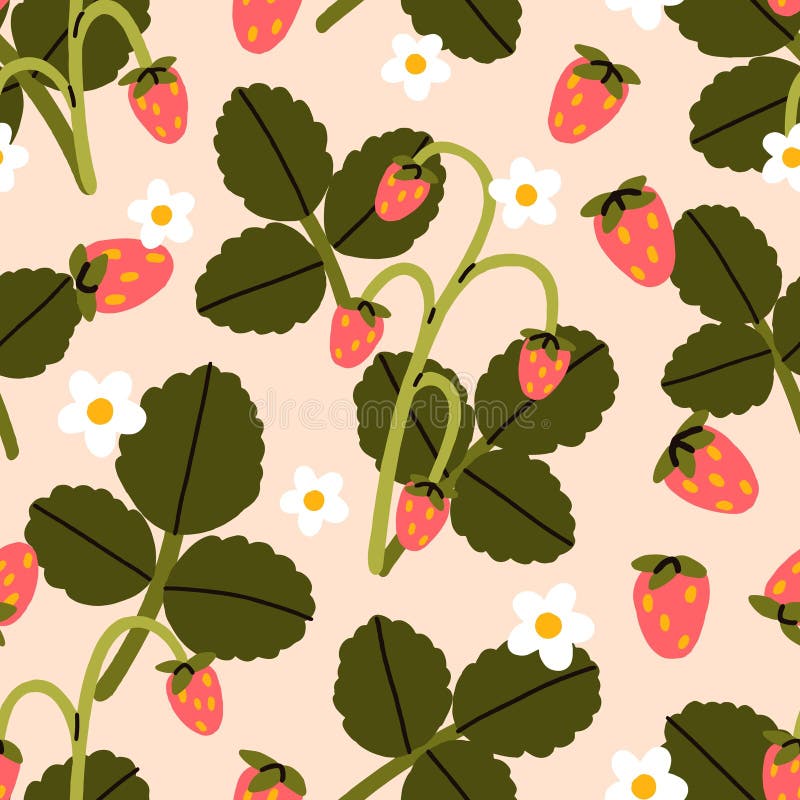 Strawberry and Flowers, Seamless Pattern Design. Endless Summer Print ...