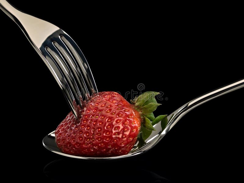 Strawberry, Fork and Spoon from Steel Stock Image - Image of tableware ...